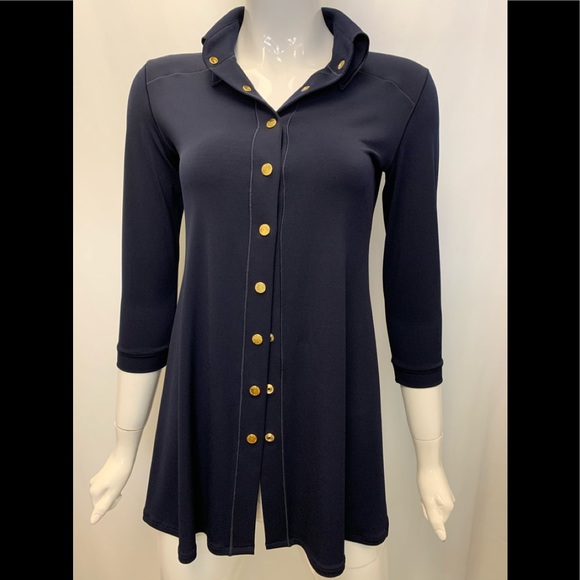 eva varro | Tops | Eva Varro 34 Sleeves Shirt Colar Tunic Navy | Poshmark